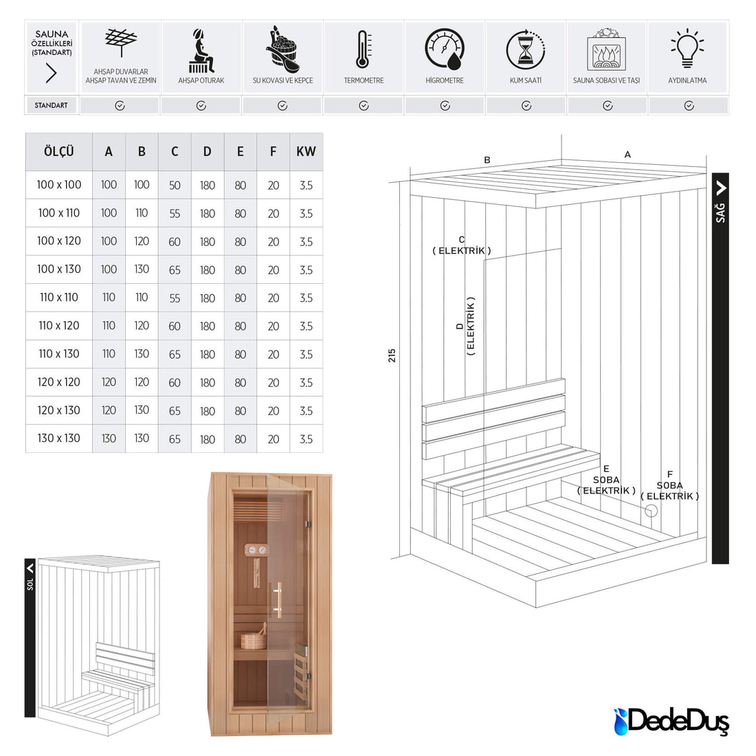 Ev Tipi Mini Hazır Sauna | Mod | İndirimli Fiyatlar Dede Duş'ta!