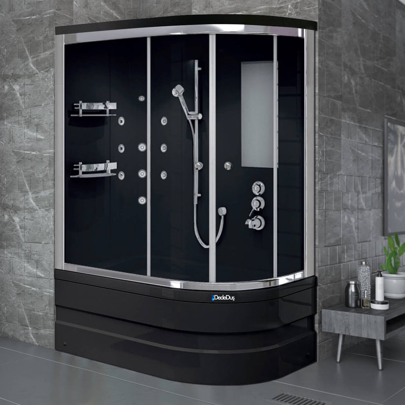 Küvetli Asimetrik Compact Buharlı | Jakuzili | Masajlı Duşakabin | Mod – Dede Duş